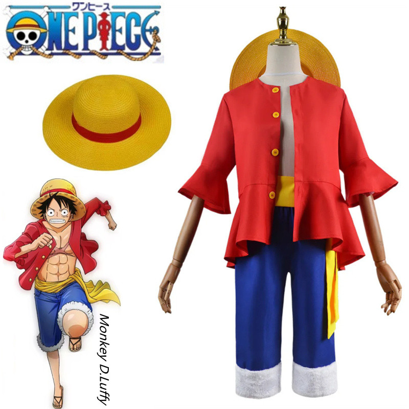 Anime One Piece Monkey D.Luffy Cosplay Costume Coat Pants Belt Straw ...