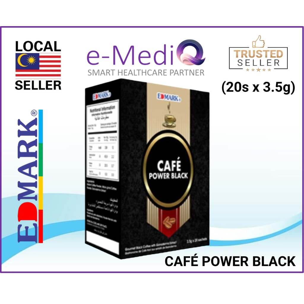EDMARK CAFE POWER BLACK COFFEE WITH GANODERMA EXTRACT (3.5g x 20 sachets) (Exp: Feb/2026) (NEW ...