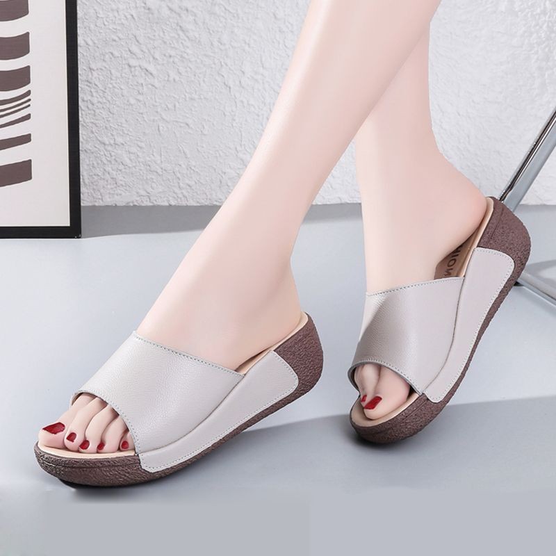 New Comfortable Soft Leather Elevated Thick Bottom Non-slip Casual ...