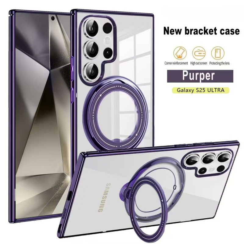 360 Rotation Magnetic Ring Holder Transparent Case For Samsung Galaxy S25 Ultra S24 23 22 Ultra ...