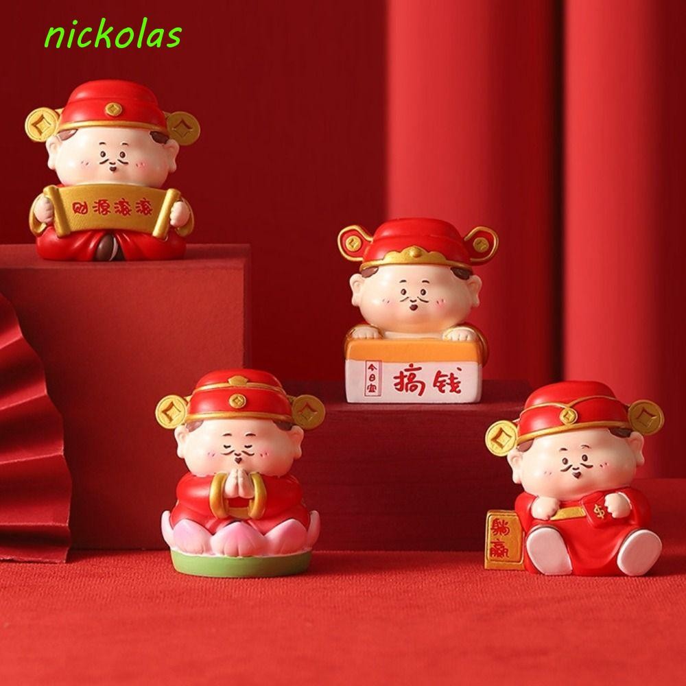 NICKOLAS New Year Decor Statue, Chinese Tradition Resin God of Fortune ...