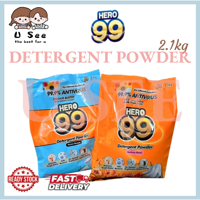 [READY STOCK] HERO 99 Detergent Powder 2.1KG | Powerful Stain Removal | Fresh Scent Laundry ...