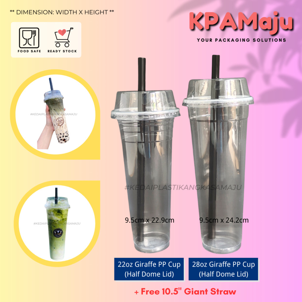 [25 Sets] 22oz & 28oz Giraffe Cup with Half Dome Lid (FREE Straw) - Cup ...