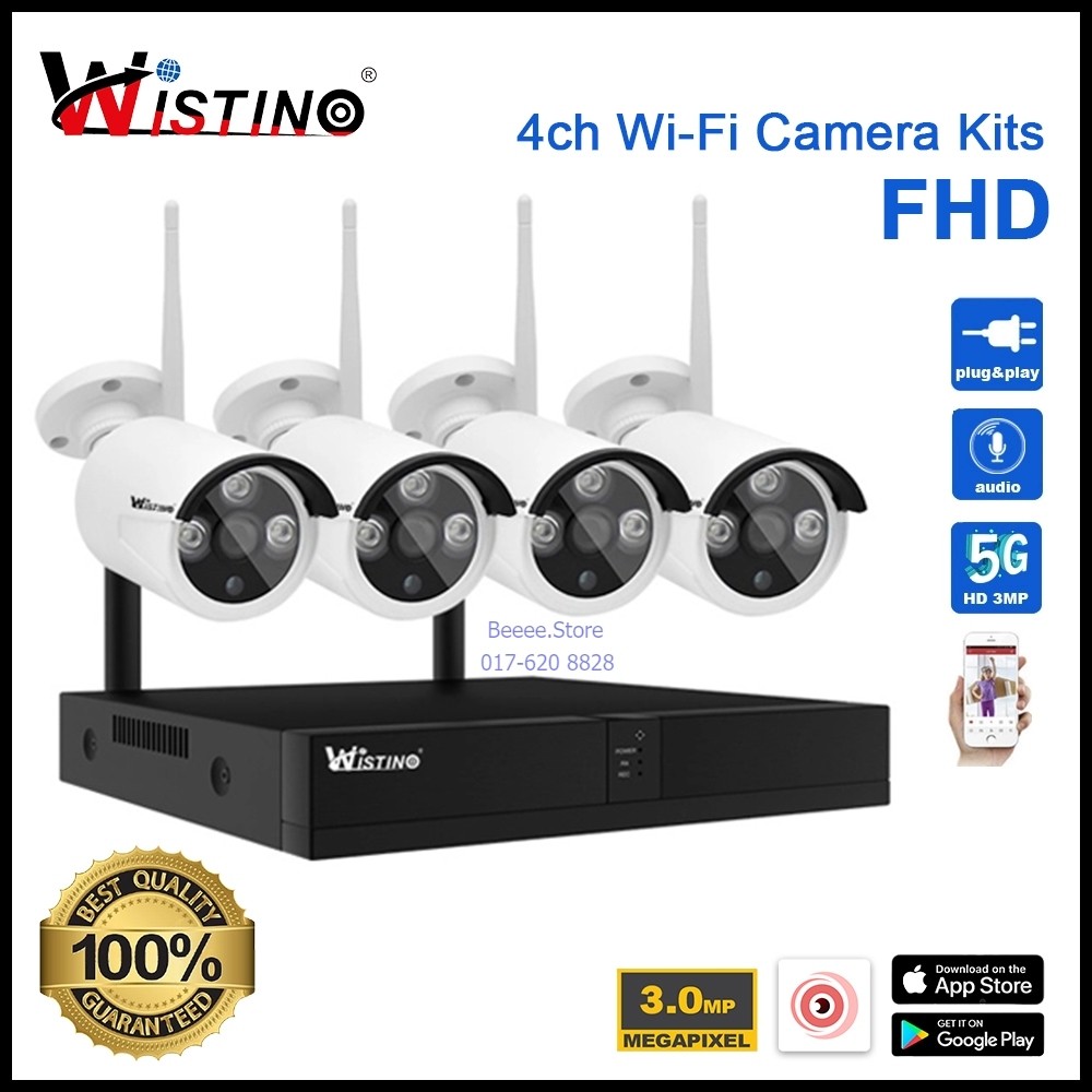 Wistino HD 4CH FHD 3MP Wireless NVR Kit P2P Outdoor IR Night Vision ...