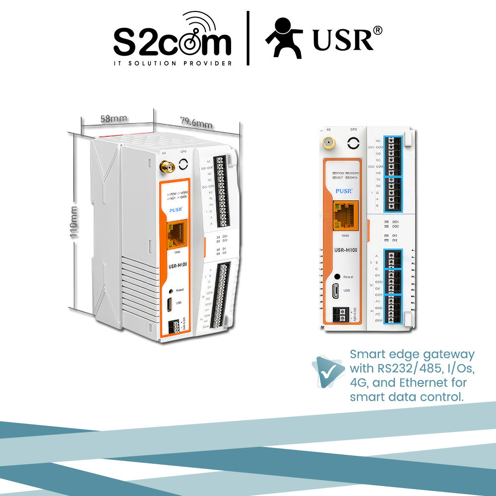 PUSR USR-M100 Remote IO Edge Gateway 4G LTE RS232 RS485 DI DO AI MQTT Modbus TCP UDP DIN Rail ...