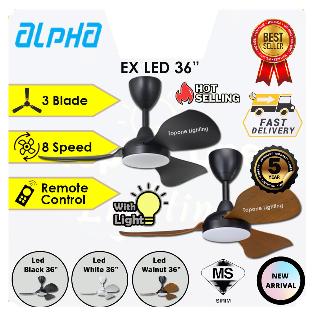 ALPHA Cosa - EX LED 3B 36 Inch DC Motor Ceiling Fan with 3 Blades (8 ...