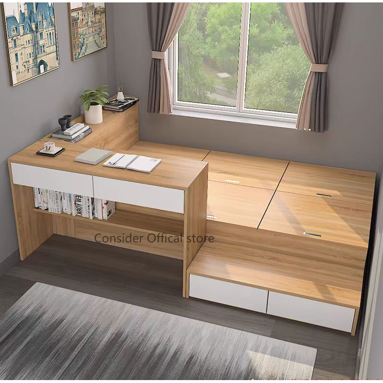 Desk Tatami Integrated Storage Bed Cabinet With Drawer Study Desk ...