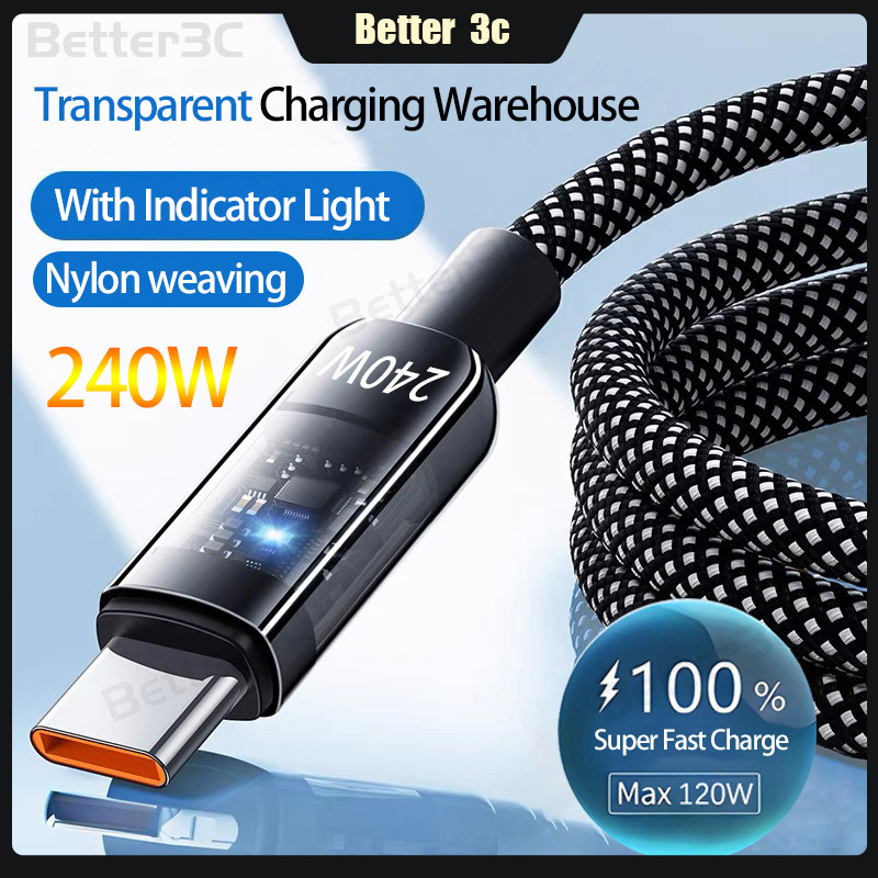 240W super fast charging usb to type c cable Nylon woven durable thread ...