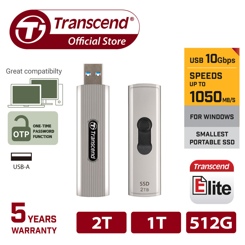 Transcend ESD320A Smallest Portable SSD, Soft Gray (512GB/1TB/2TB ...