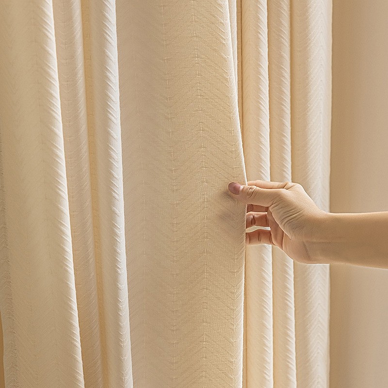 Neutral Linen Blend Geometric Wave Embroidered Semi Sheer Curtain for ...