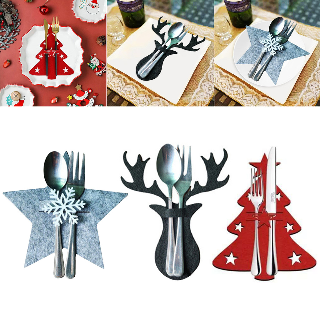 New Christmas Knife and Fork Holder Santa Claus Snowflake Elk Xmas Tree ...