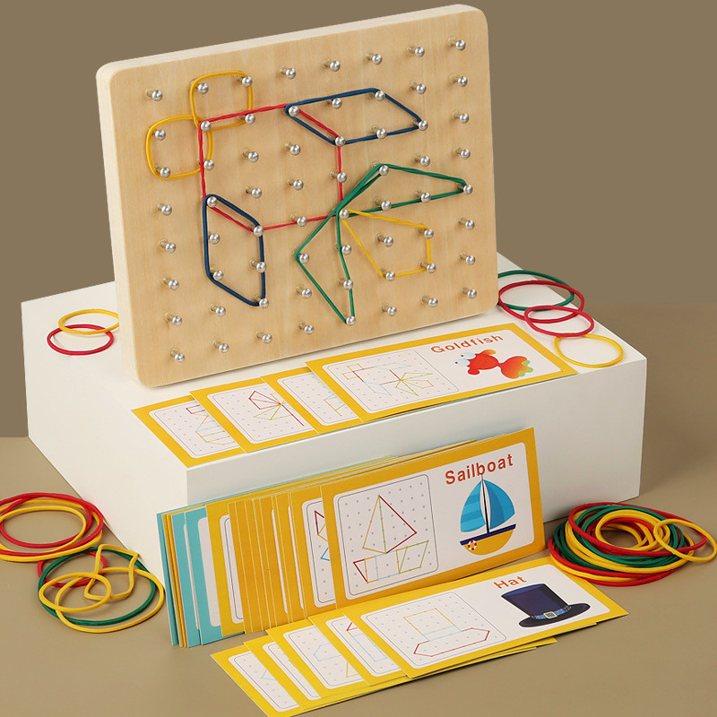 Kid Creative Wooden Nail Board Game DIY Geometric Figure Montessori ...