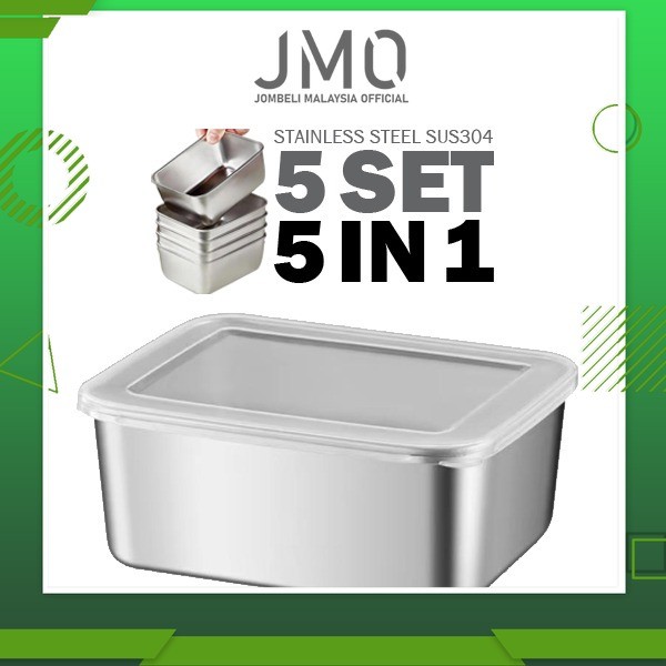 JMO 5in1 Stainless Steel Organizer Fresh-Keeping Square Storage Box ...