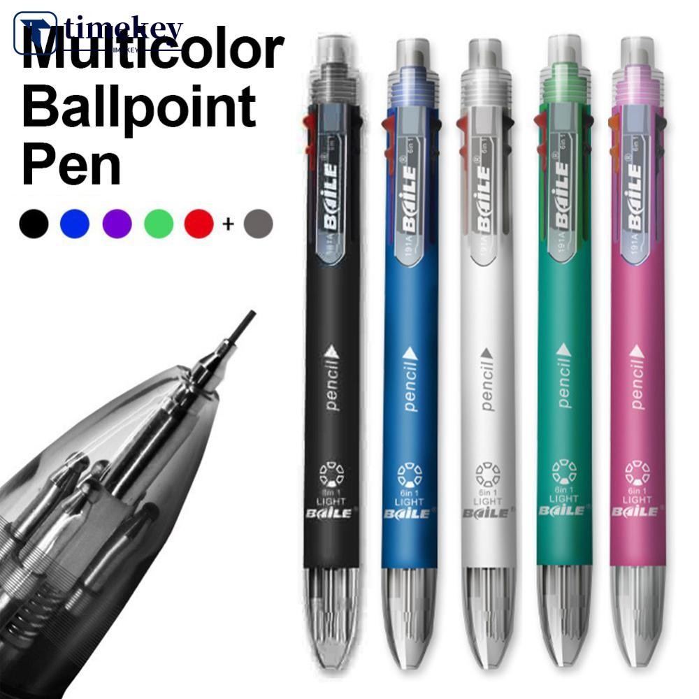 TIMEKEY 6-in-1 Creative Multicolor Ballpoint Pen Push Type Pens ...