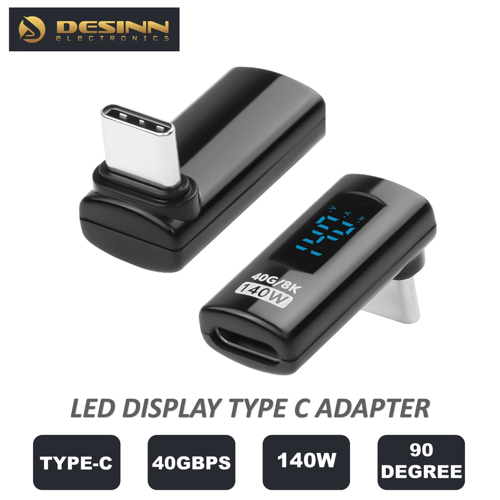 140W USB Type C 90 Degree Adapter with LED Wattage Display 40Gbps 8K ...