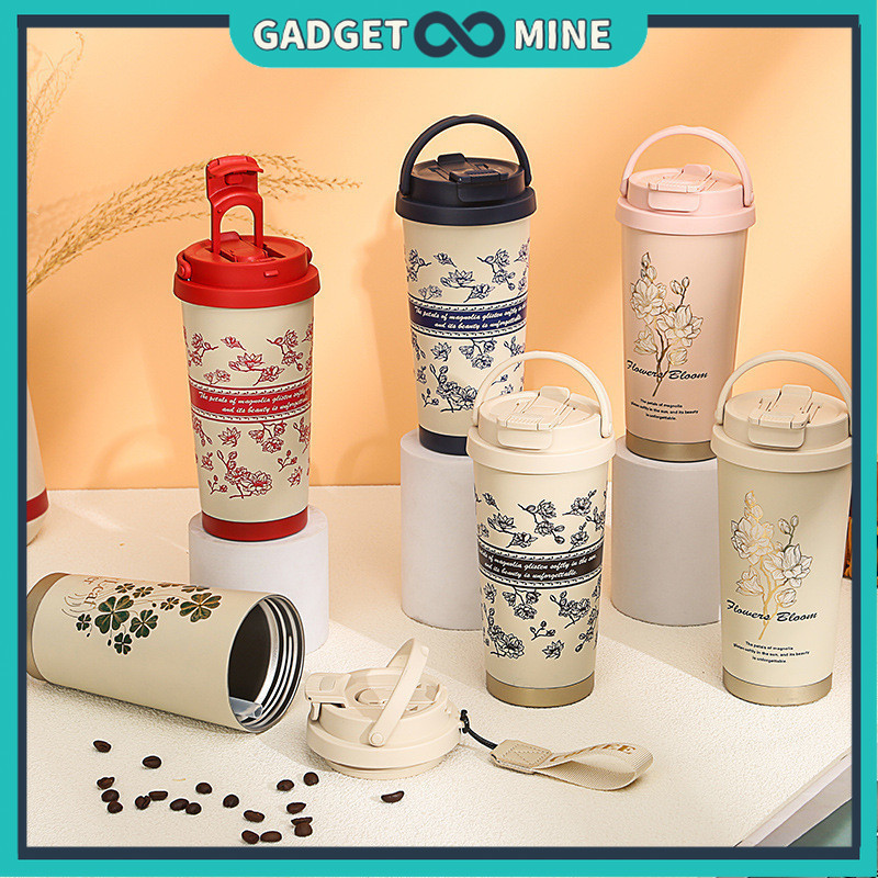 500ml 304 Stainless Steel Bunga Termos Cawan Kopi Tumbler Cawan Vakum Cawan Termos Pejabat Cawan ...