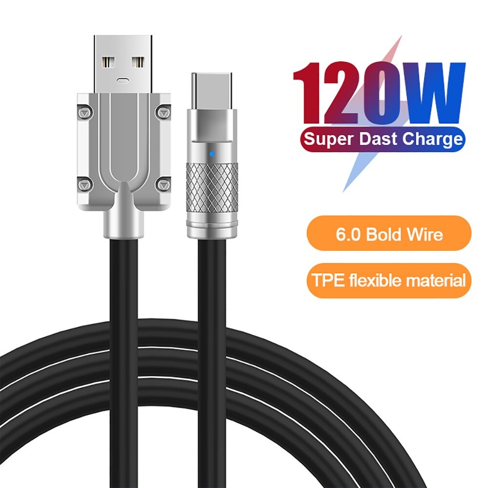 HIGH SPEED METAL 6A USB Type C Cable 120W Fast Charging Wire Quick ...