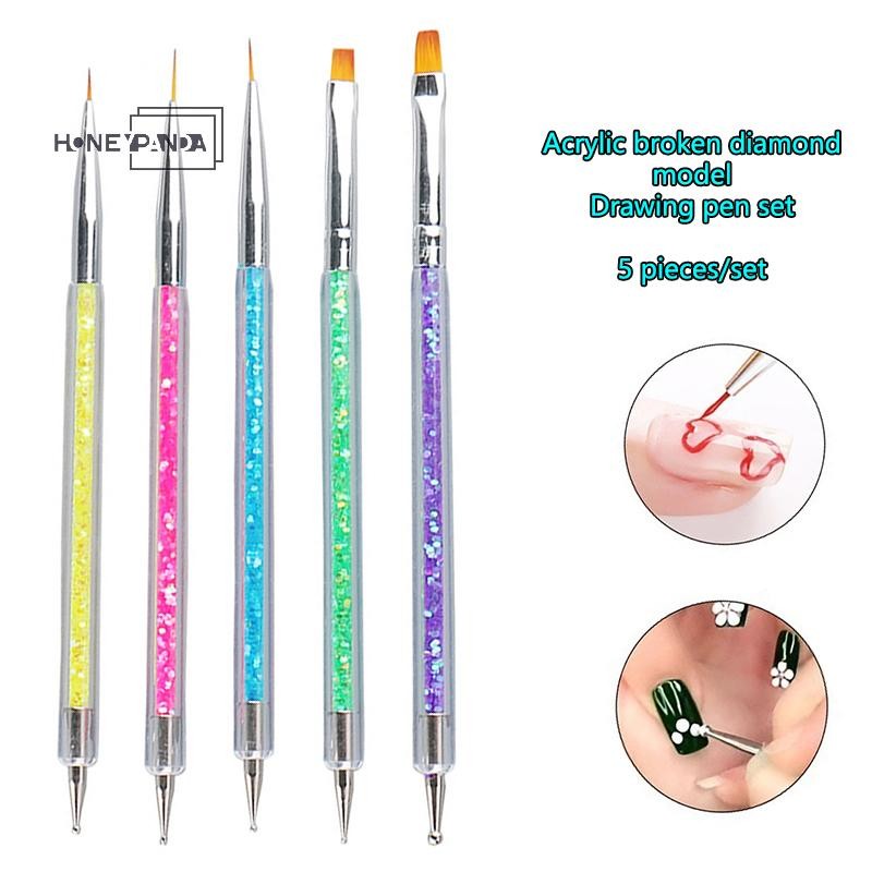 honeypanda 5 Pcs/Set New Nail Pen Acrylic Pole Color Double Head Smudge ...