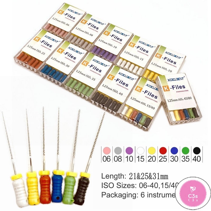 C3S 6pcs/pack Dental Stainless Steel K-files Endodontic Root Canal Hand ...