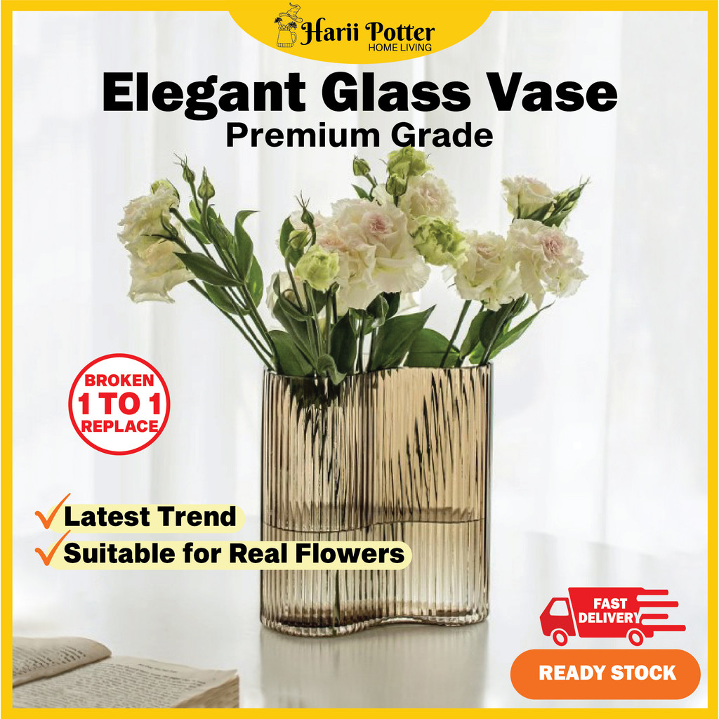 Vertical Glass Vase Flower Vase Pasu Kaca Gelas Pasu Bunga Hiasan Ruang ...