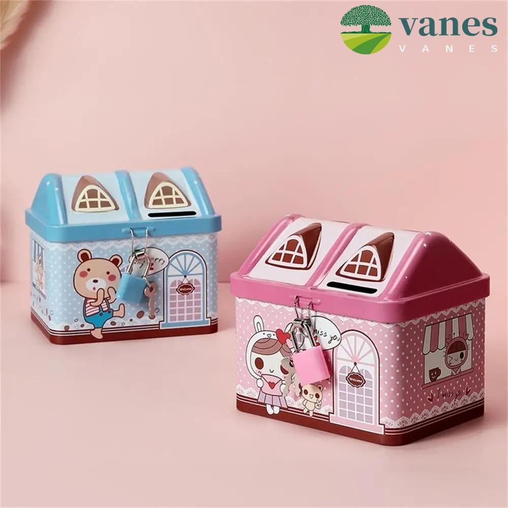 VANES House Shape Piggy Bank, Creative with Key Lock House Coin Box ...