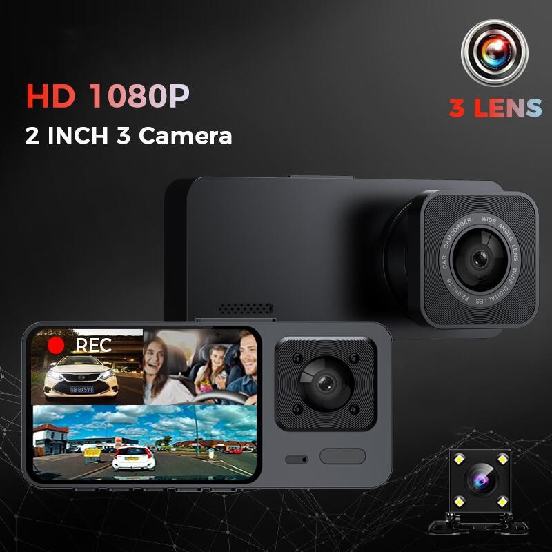 2 Inch Three Lens Dash Cam HD 1080P wide-angle Night Vision Recorder ...