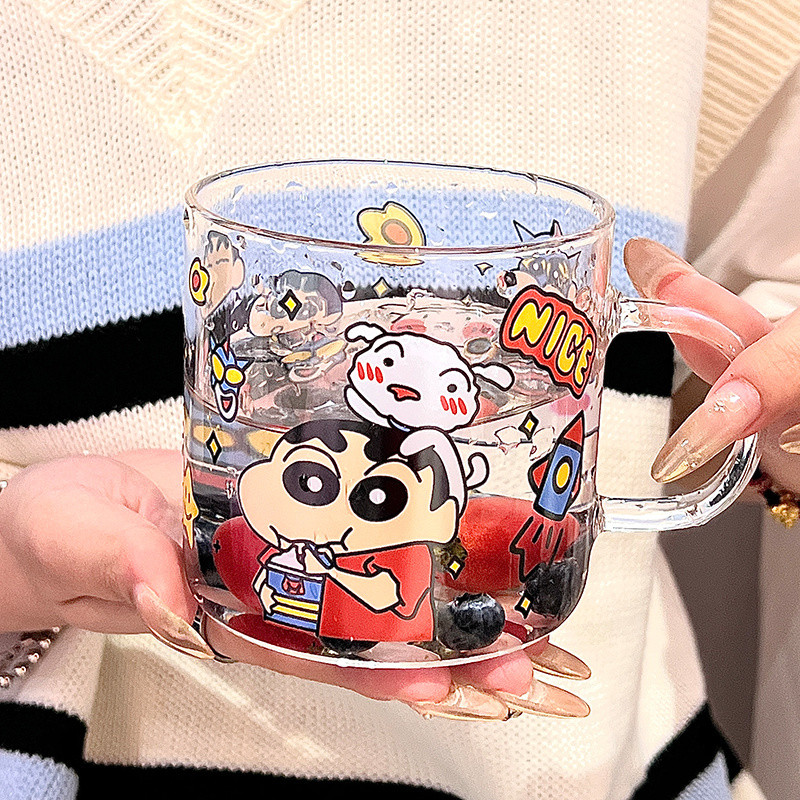 Crayon Shin-Chan Cup Milk Cup Glass Handle Cup ins High-value Cute ...