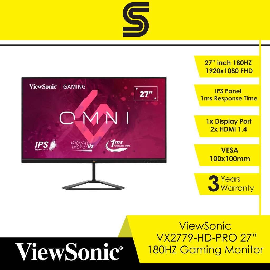 VIEWSONIC VX2779-HD-PRO 27” FHD 180Hz Gaming Monitor | Shopee Malaysia