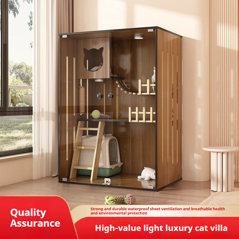 Solid wood Tempered Glass Cat Villa Cat House Wooden Cat Cage Sangkar ...