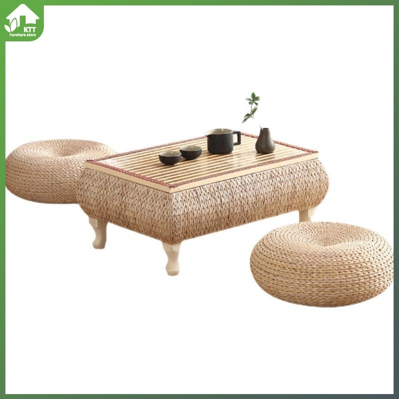 Bay Window Rattan Table Zen Solid Wood Tatami Coffee Table Storage ...