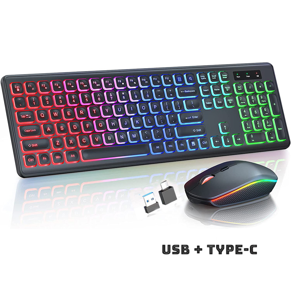 Jomaa Rgb Backlit Wireless Keyboard And Mouse Set Rechargeable Usb Type C Full Size Ergonomic