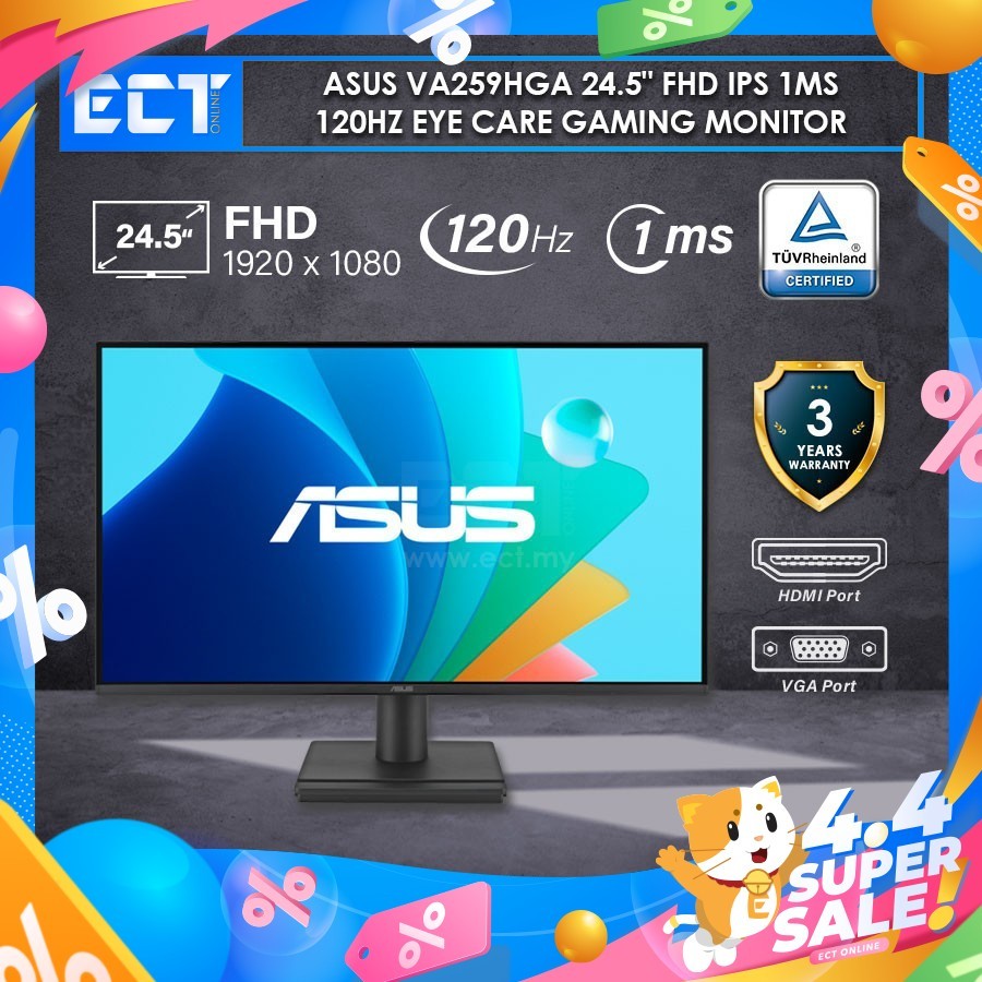 Asus VA259HGA 24.5" FHD (1920 x 1080) IPS 1ms 120Hz Eye Care Gaming ...