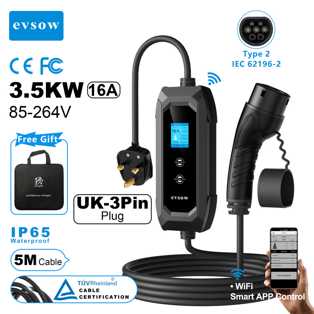 【Local shipping】evsow Type2 EV Charger With WIFI APP Control 3.5KW 16A ...