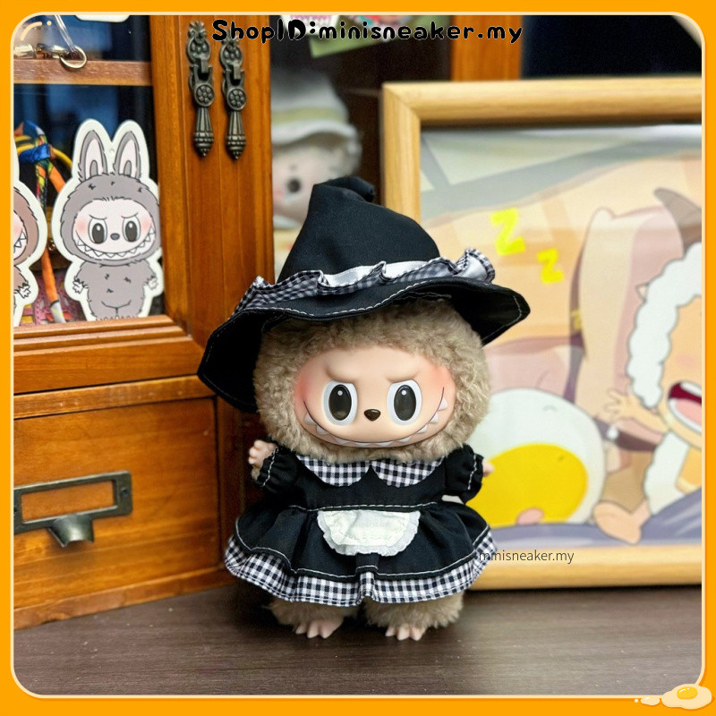 15-17cm labubu Clothes|Black Plaid Lace Maid Skirt|For labubu v1 & v2 ...