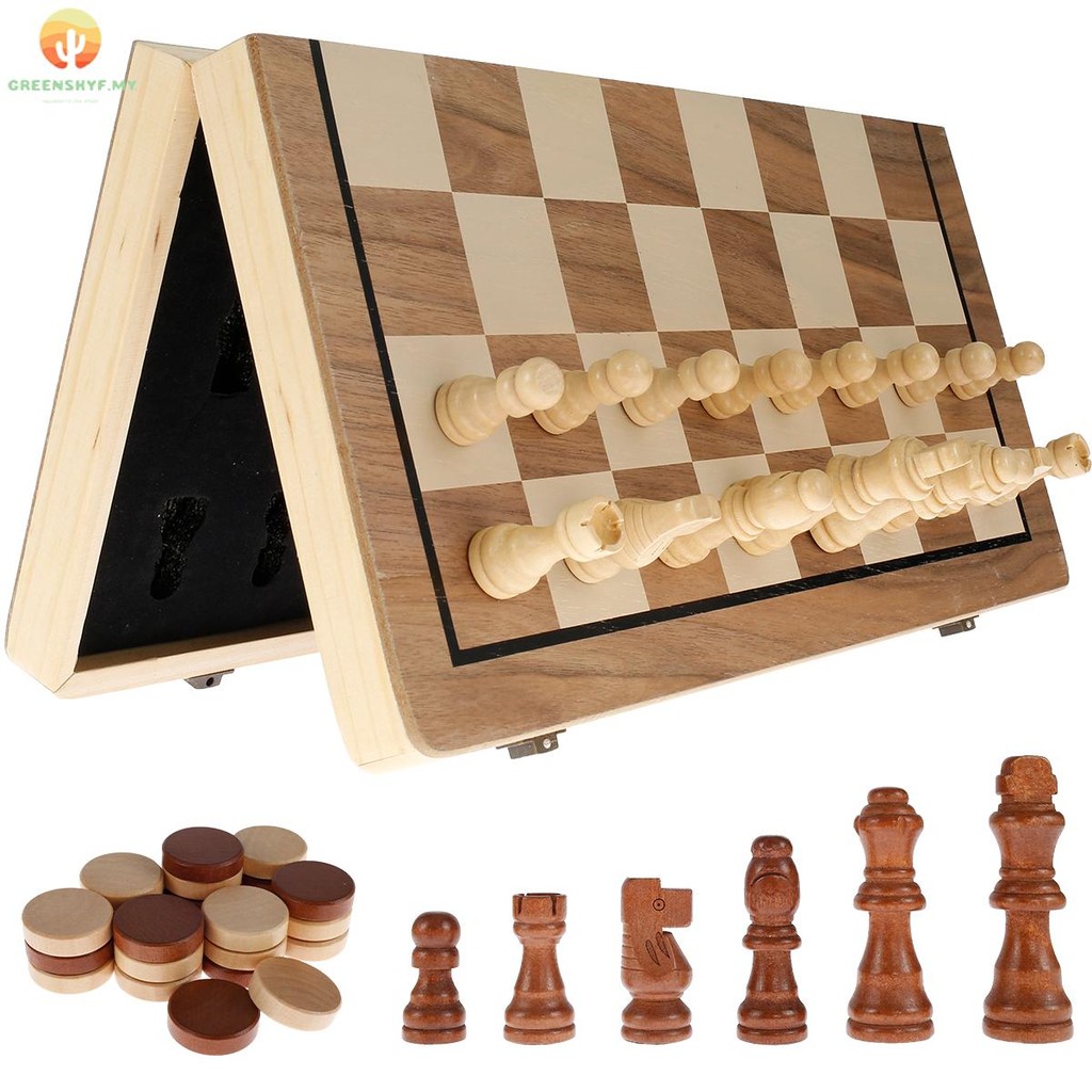 56Pcs Chess and Checkers Set Chess Game Set Wooden 2-in-1 Board Game ...