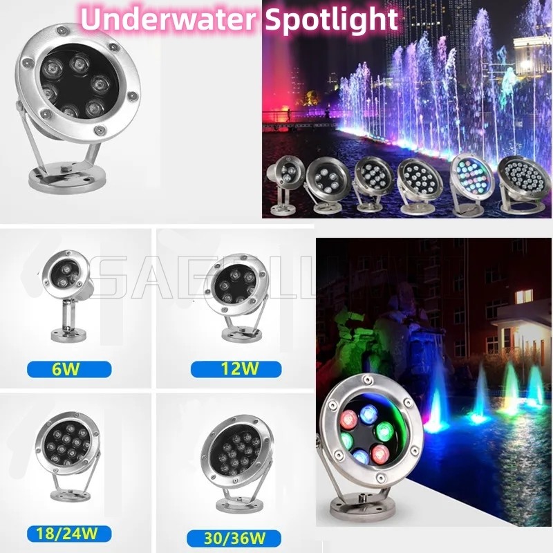 LED AC/DC12/24V Underwater Aquarium Pool Fish Tank RGB Spot Light Outdoor Lamp 6W/12W/18W/24W ...