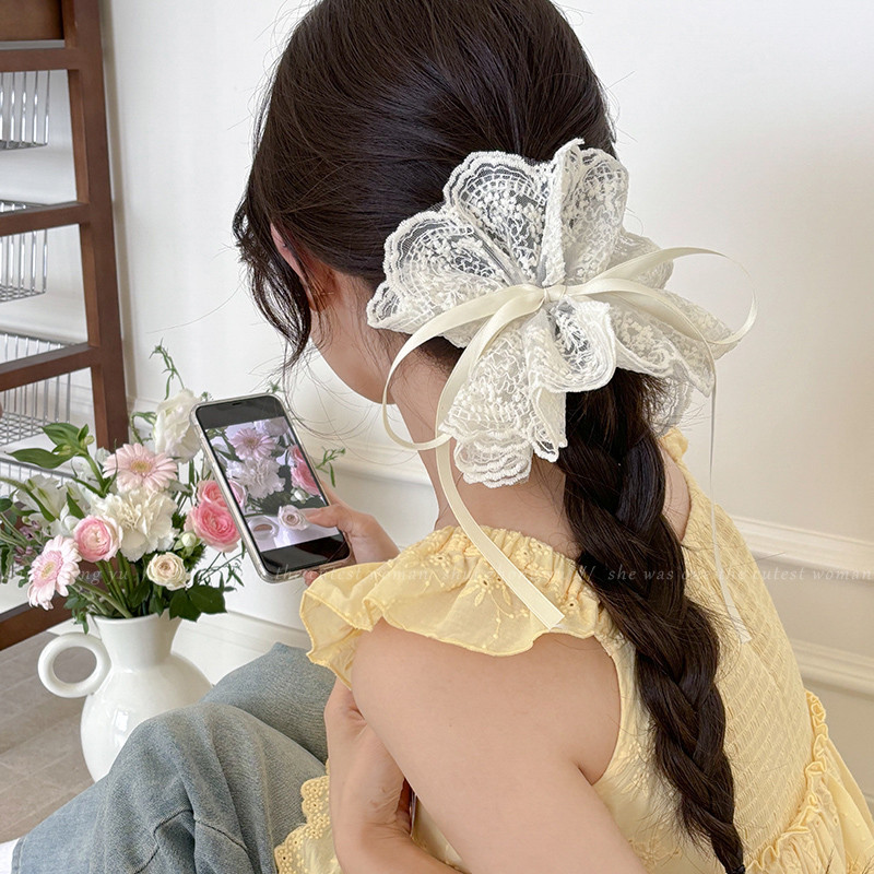 French Lace Drawstring Large Intestine Hair Ring 2025 New Rubber Band ...