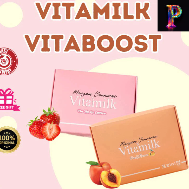 VITABOOST VITAMILK X MARYAM 10 SACHET IN 1 BOX PEACH & STRAWBERRY FLAVOUR | Shopee Malaysia