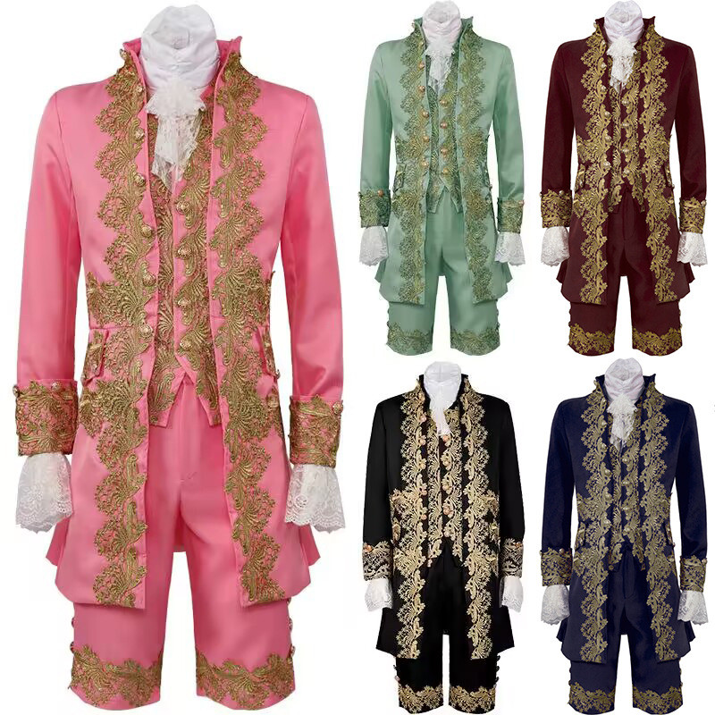 Medieval Prince Costume：Lace Embroidery Coat & Pants for Men's Cosplay ...