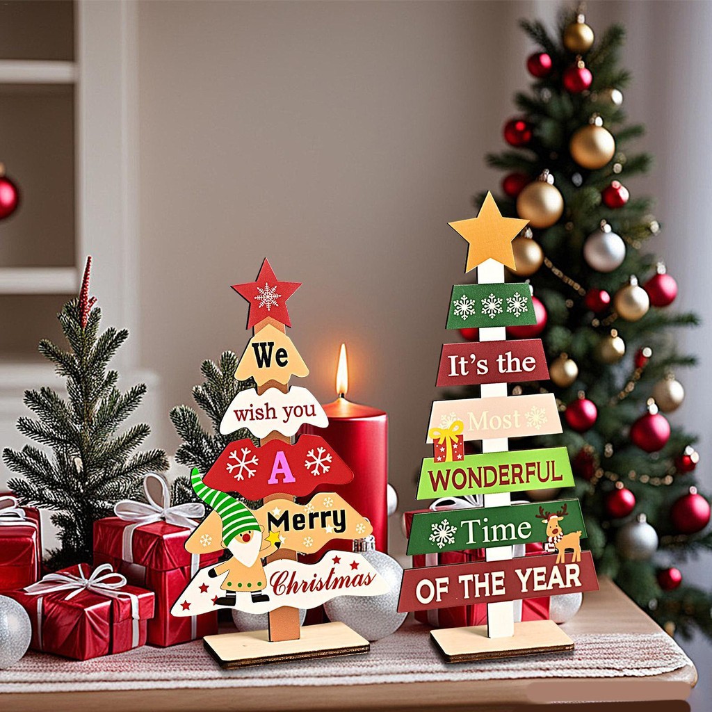 Wooden Christmas Tree Ornaments Rustic Table Centerpieces Tabletop ...