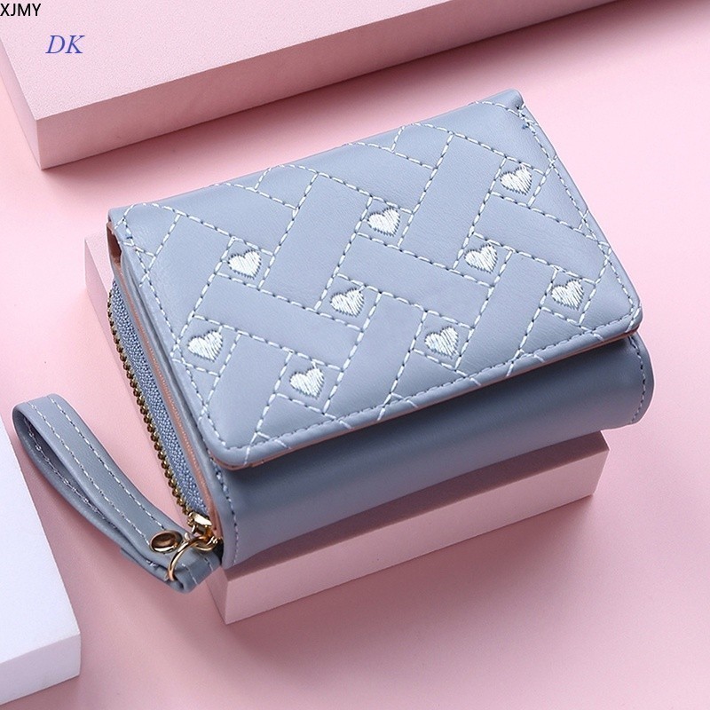 Ladies Wallet Fashion Embroidered Heart Coin Purse Tri-Fold Card Holder ...