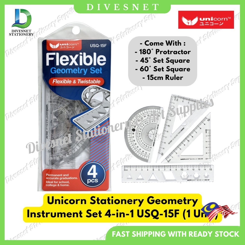 Unicorn 4 in 1 Flexible Geometry Ruler Set USQ-15F Set Divesnet Set ...