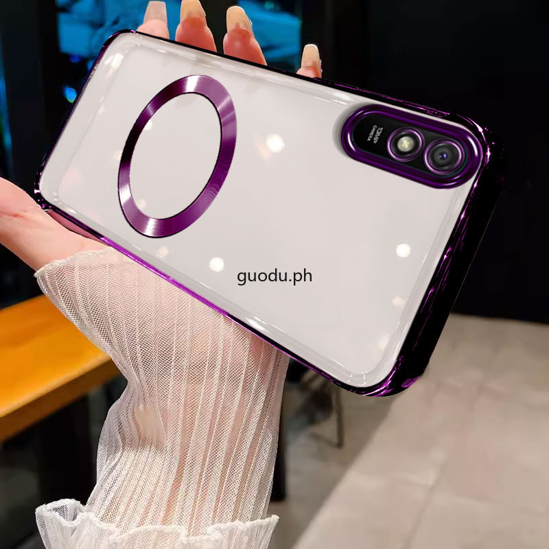 Casing Redmi 9A Phone case Soft gold border transparent bumper with ...