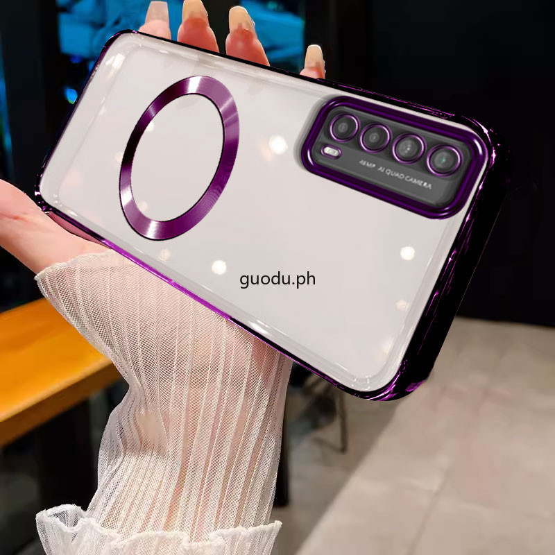 Casing huawei y7a Phone case Soft gold border transparent bumper with ...