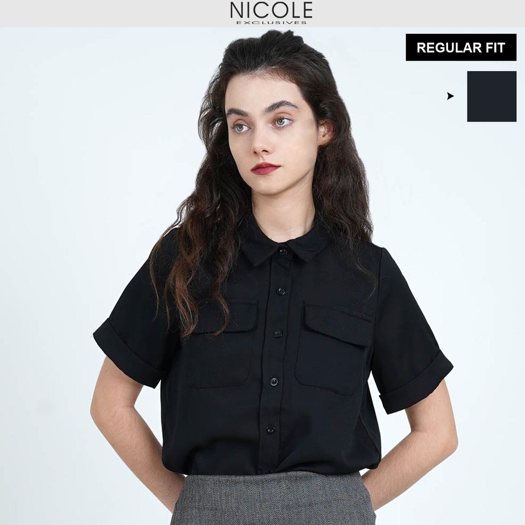 Nicole Exclusives Short Sleeves Collared Shirt wiht Functional Front ...