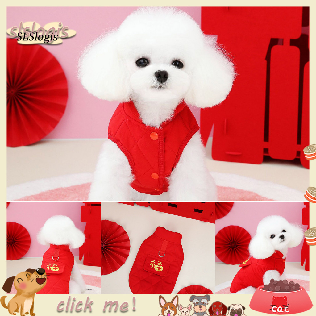 SGW_ Dog Button Vest Text Pattern Pet Vest Stylish Red Dog Coat with ...