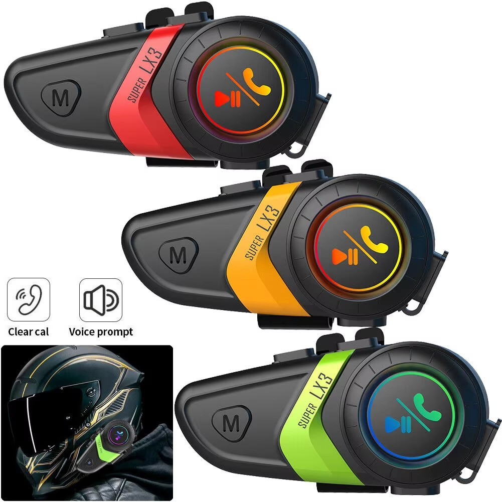 LX3 Helmet Bluetooth Headset 1200MAH Motorcycle BT5.0 Wireless Hands ...