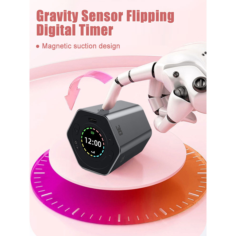 Hexagon Digital Timer Magnetic mechanical Kitchen timer Cube Flip Timer Mini Clock Gravity Timer ...