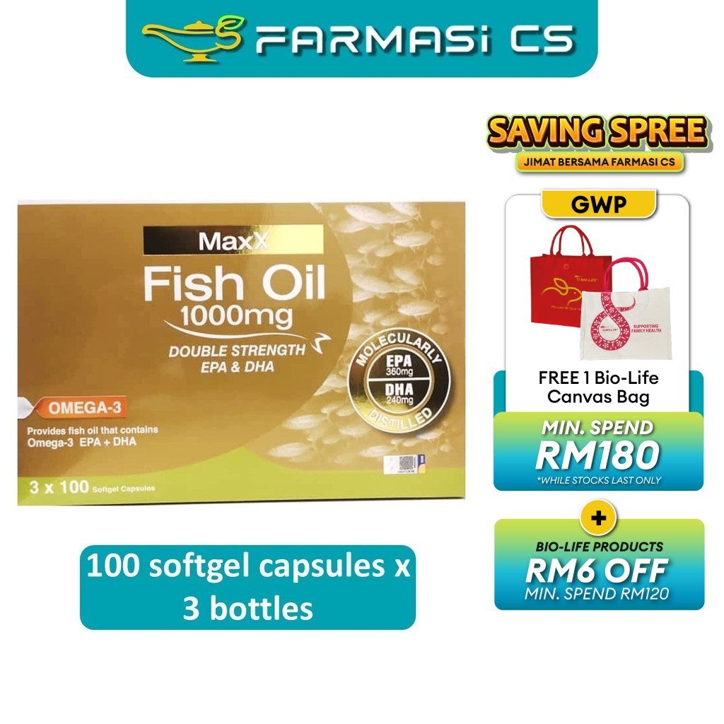 Bio-Life MaxX Fish Oil 1000mg Double Strength EPA & DHA 100 capsules x ...