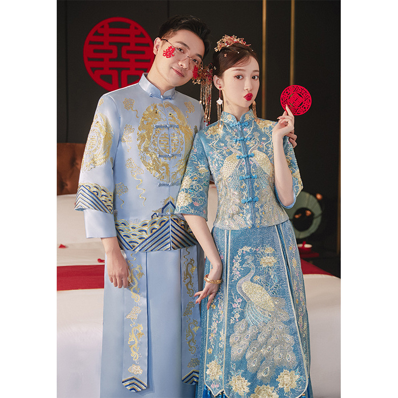 Xiuhe Clothes 2025 Summer High-Fixed Blue Wedding Clothes Show Kimono ...